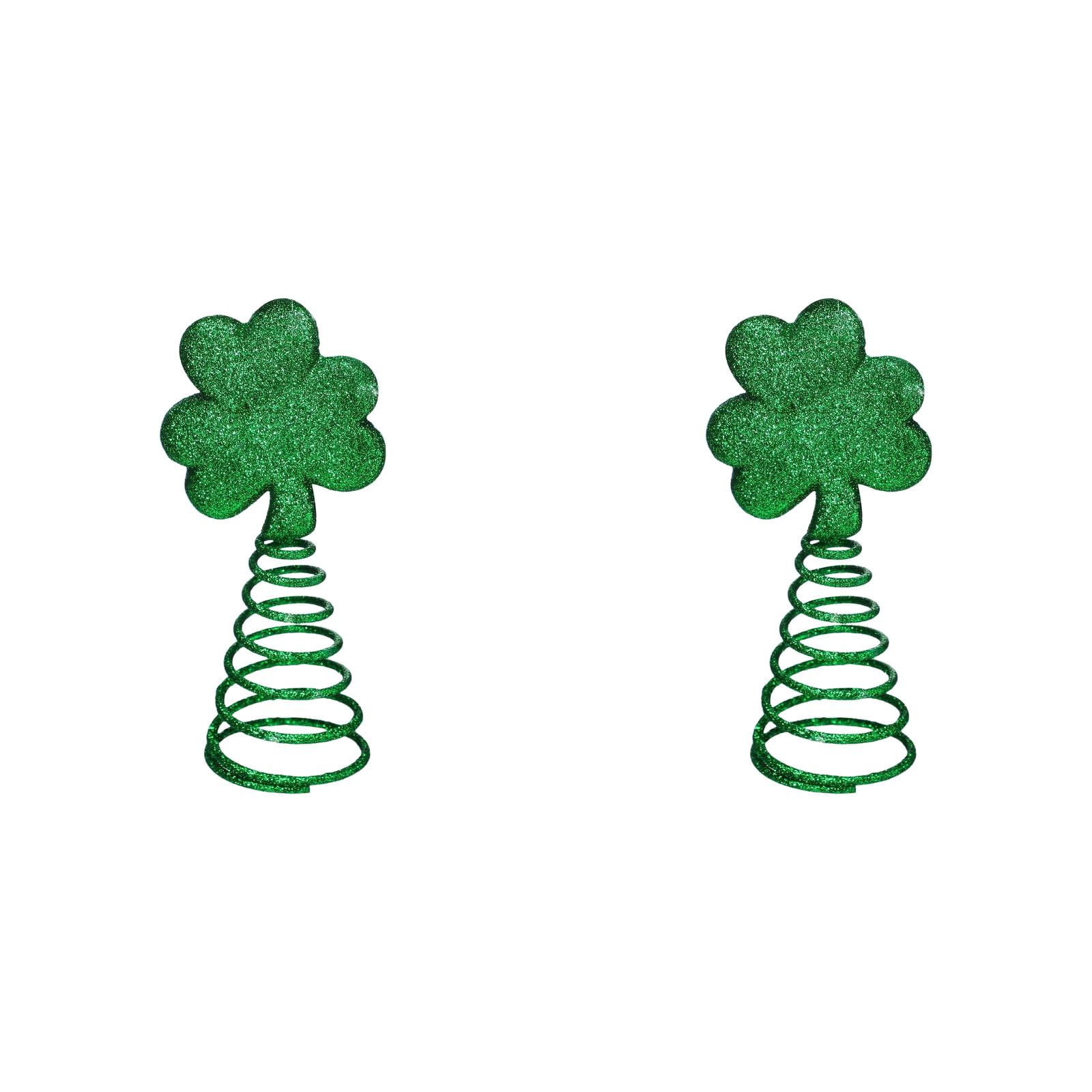 Liulin 2Pcs St Patricks Day Tree Topper, Miniature Glitter Shamrock ...