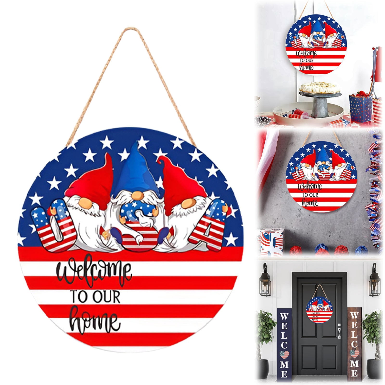 Liulin 4th of July Patriotic Door Sign, Red White Blue American Flag ...