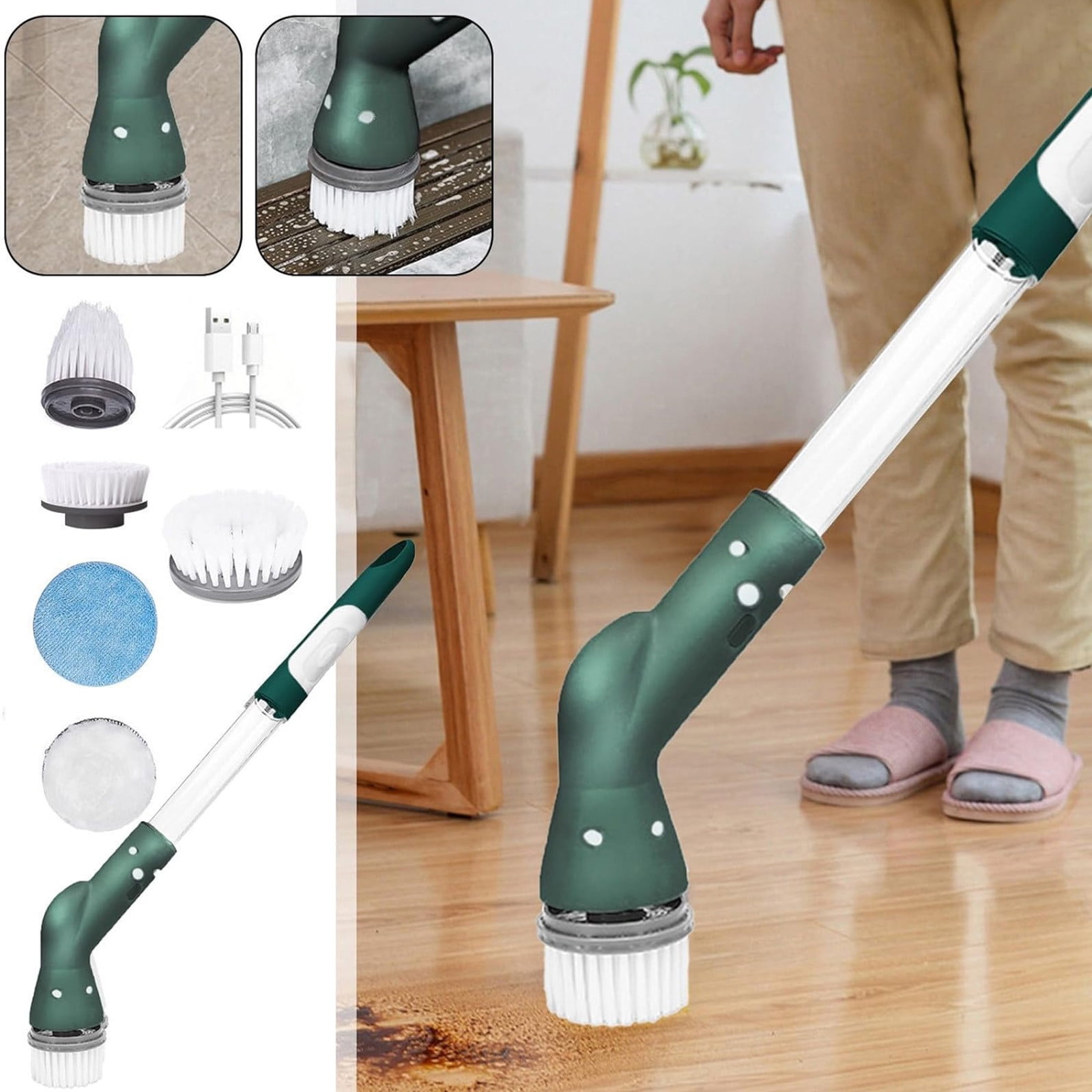 Liushuuuu Scrubbers Cordless Scrubbers With 5 Replaceable Brush Heads & Adjust Extension Handle ...