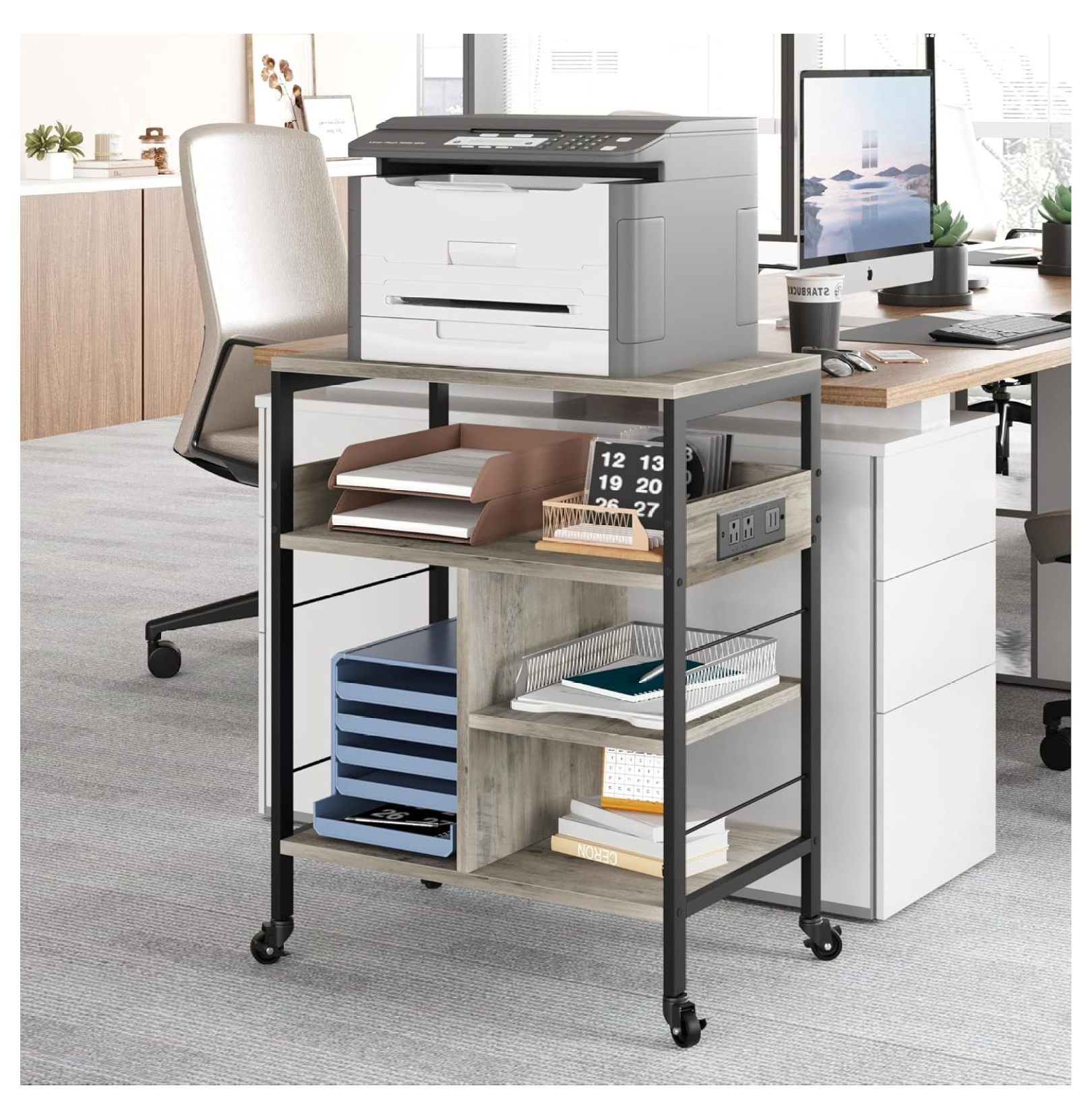 Liuyao Large Printer Stand with Power Outlets and USB Charging Ports ...