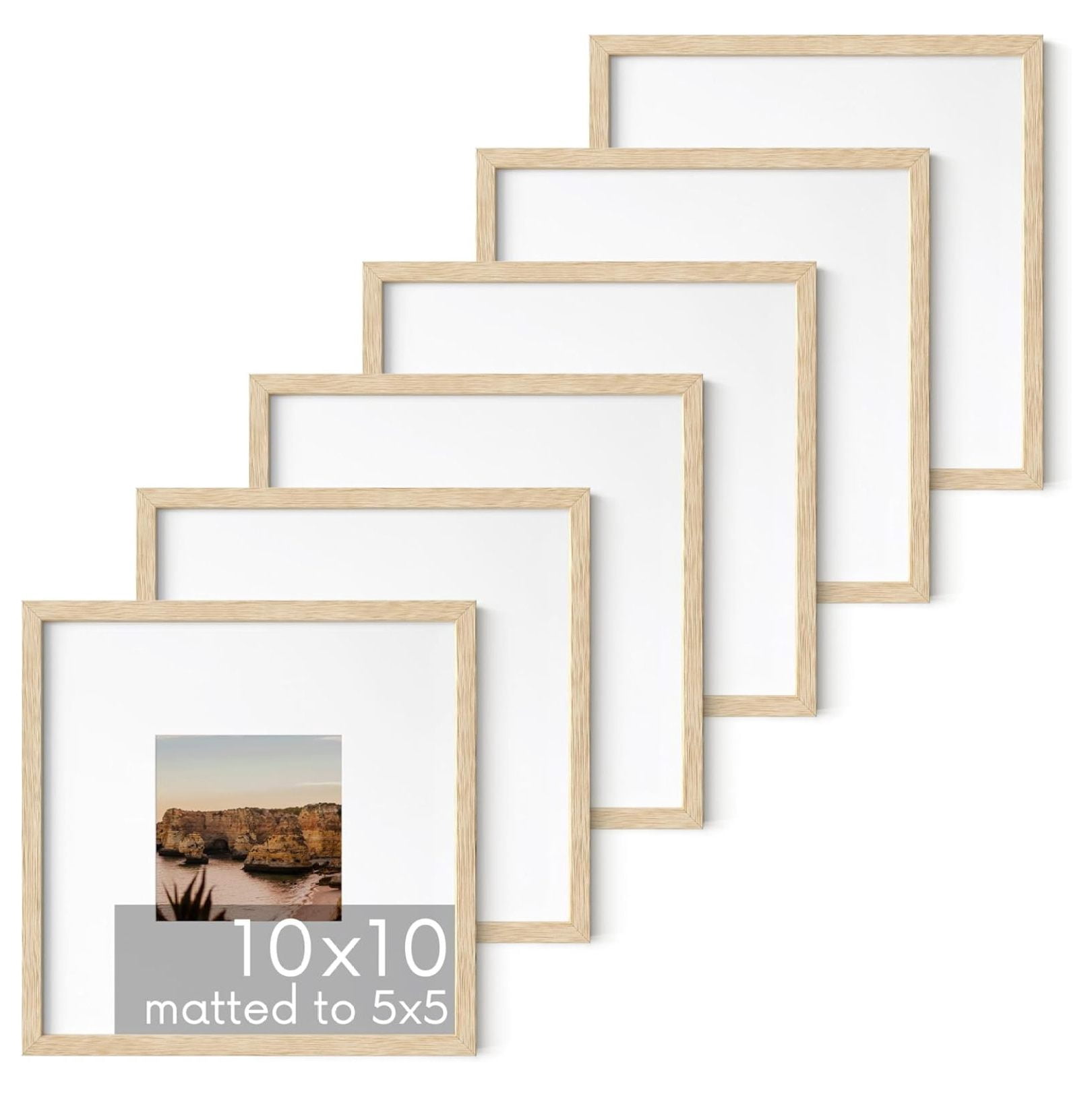 Liuyao Modern Oak Wood Picture Frame, Beige, 10x10 inches, Matted, Set ...