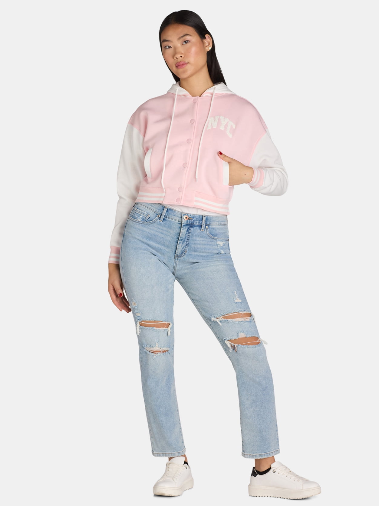 Liv & Lottie Juniors’ Varsity Bomber Fleece Jacket with Hood, Sizes XS ...