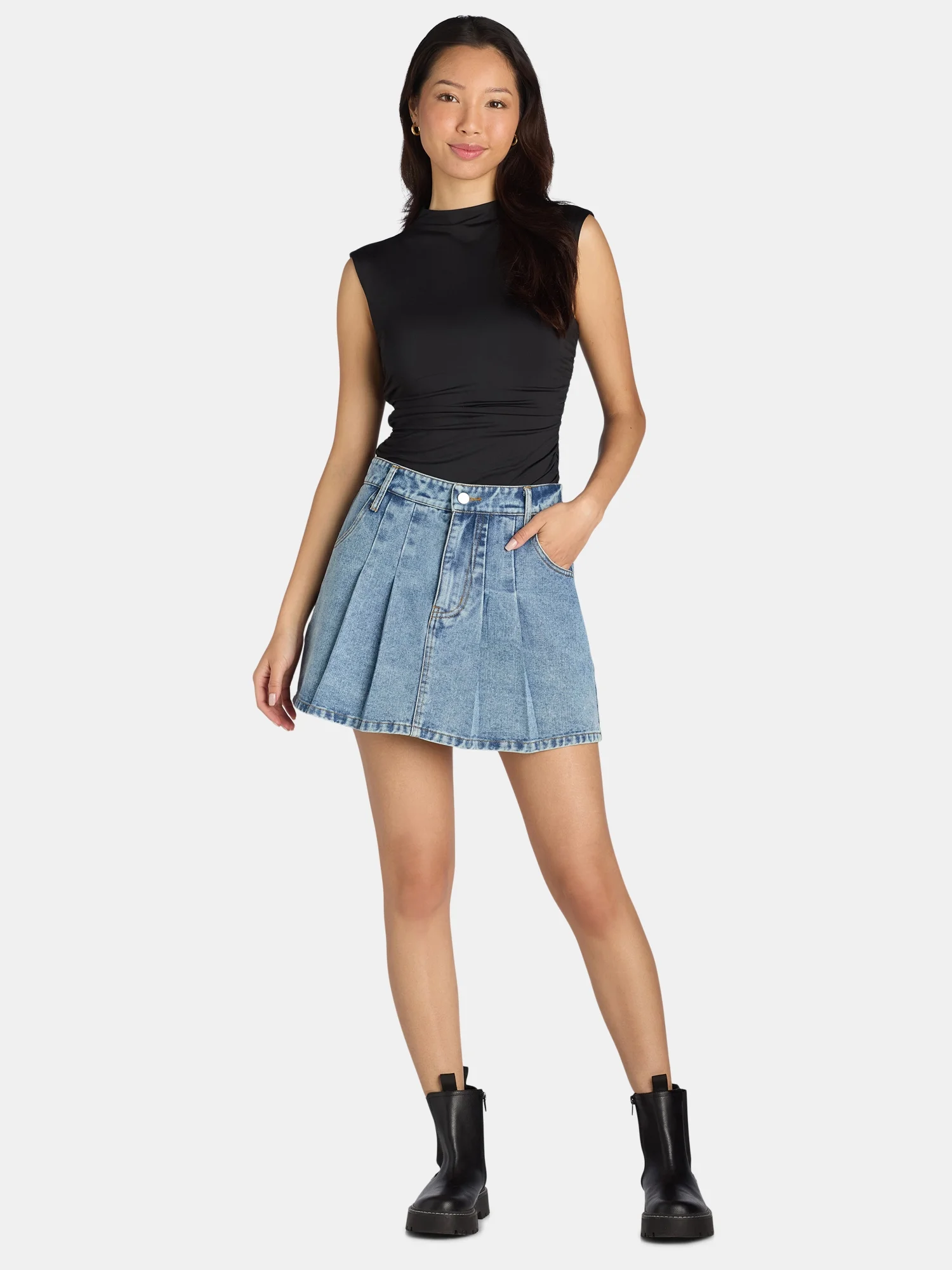 Liv & Lottie Women's Pleated Denim Mini Skirt, Sizes S-XL - Walmart.com