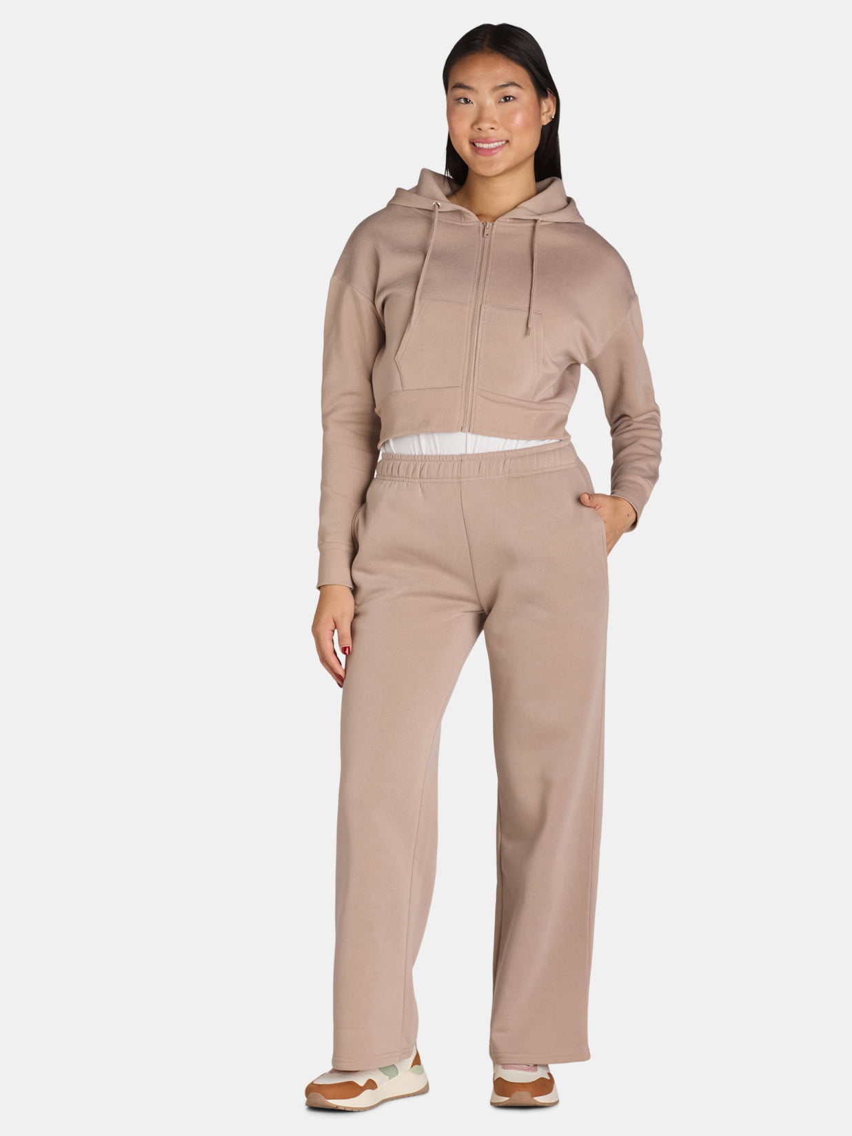 Liv & Lottie Women's Cropped Hoodie and Wide Leg Pants Fleece Set, 2 ...