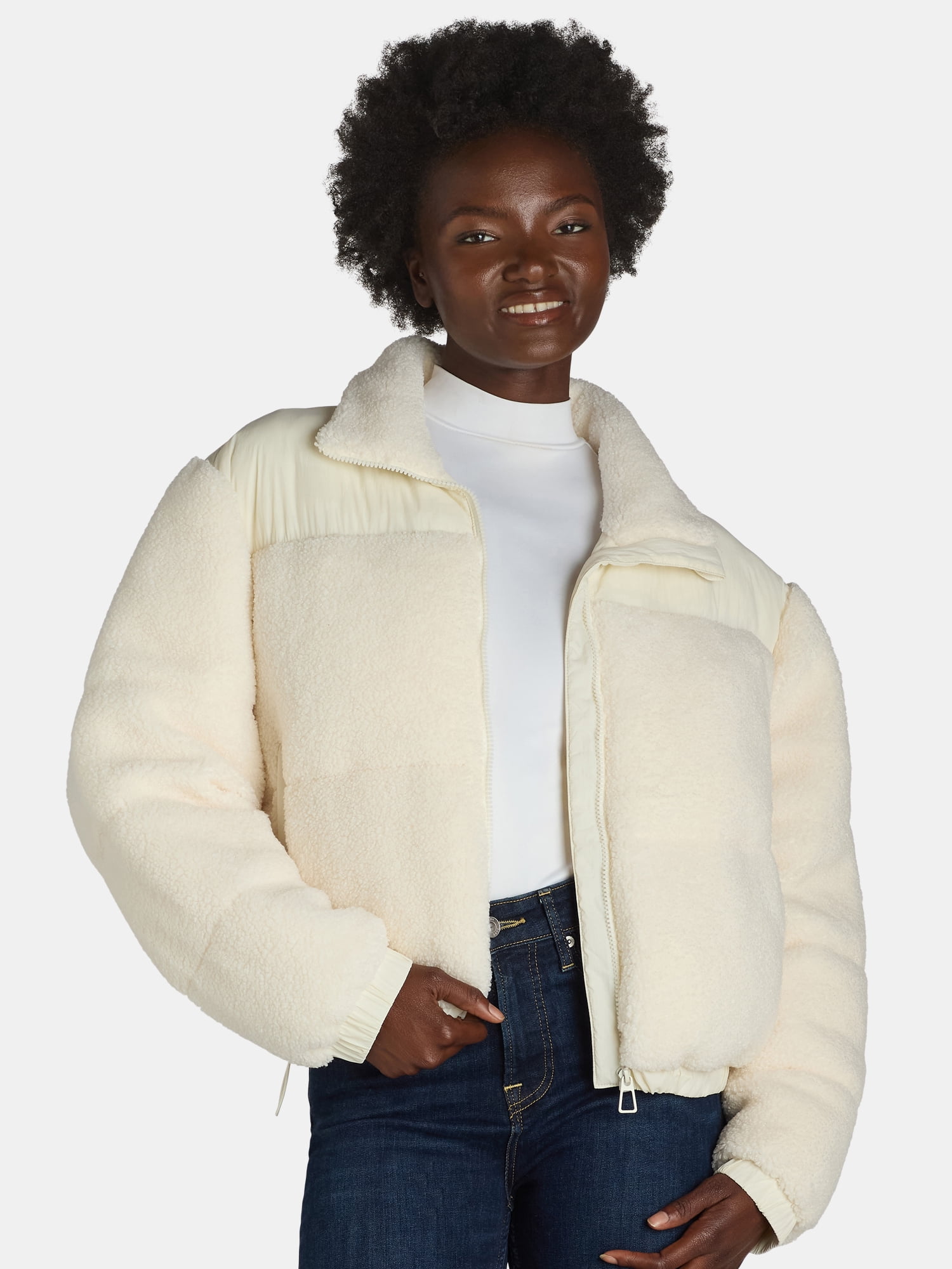 Liv & Lottie Women’s Teddy Fleece Puffer Jacket with Pockets, Sizes S ...
