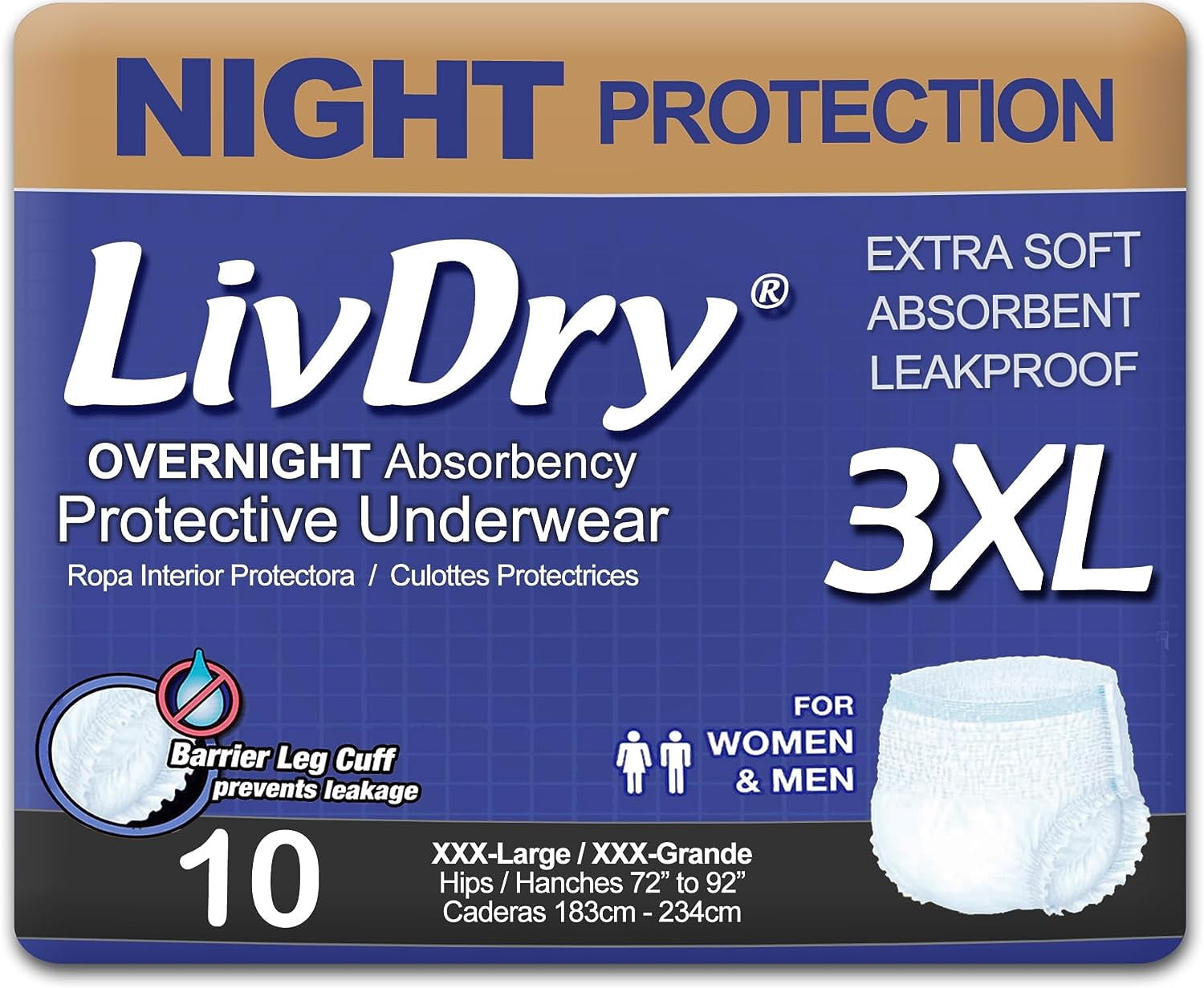 LivDry Adult Incontinence Underwear, Overnight Comfort Absorbency, Leak ...
