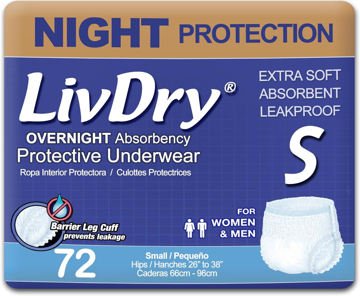 LivDry Adult S Incontinence Underwear, Overnight Comfort Absorbency ...