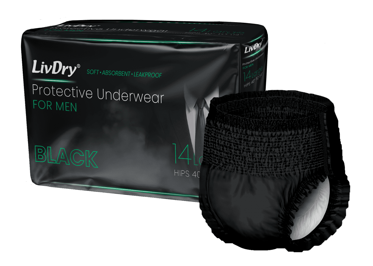 LivDry BLACK Mens Adult Incontinence Underwear, Supreme Comfort ...