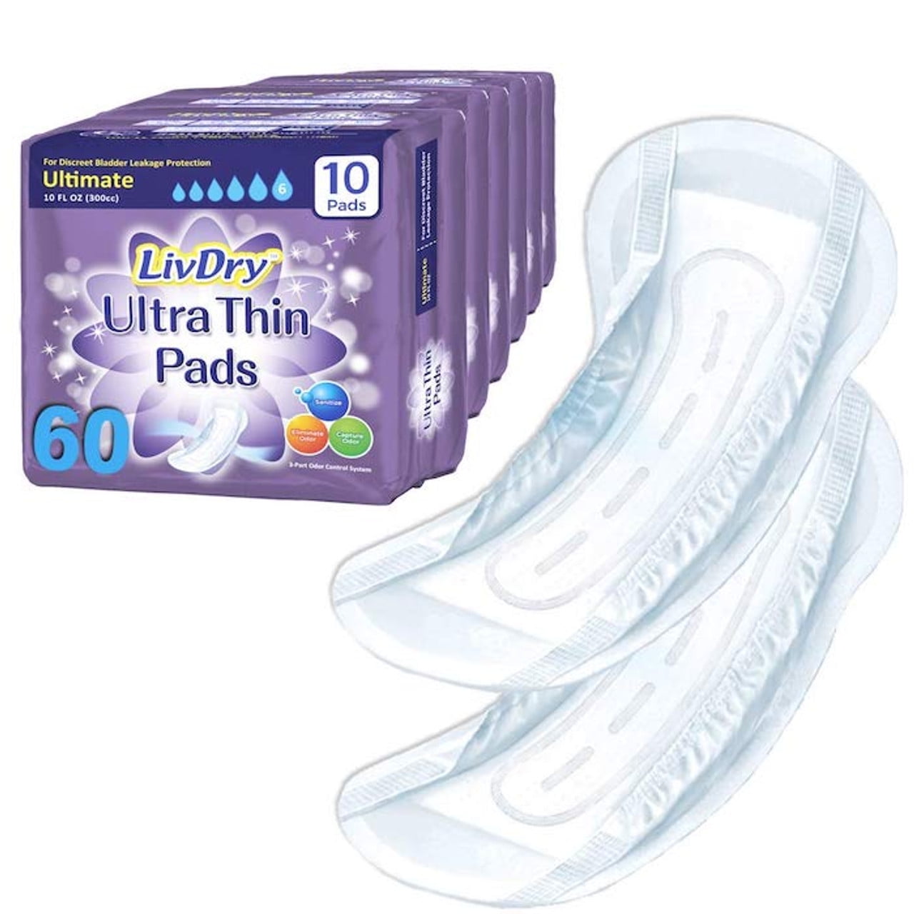 LivDry Female Incontinence Ultra Thin Pads | Leak Protection + Odor ...
