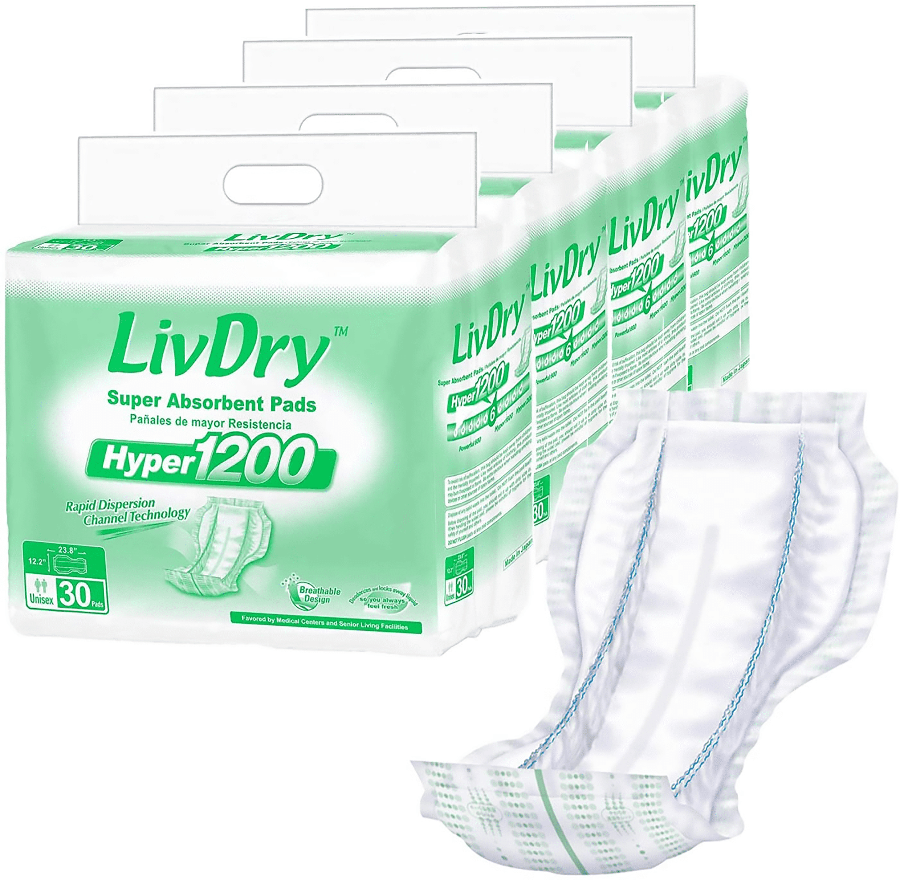 LivDry High Absorbency Pad Insert for Incontinence Briefs and Adult ...