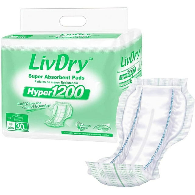 LivDry High Absorbency Pad Insert for Incontinence Briefs and Adult ...
