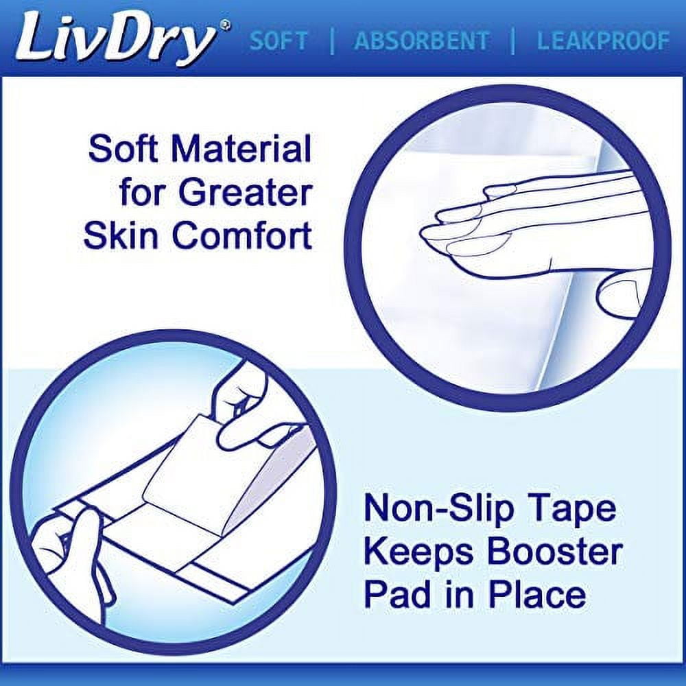 LivDry Incontinence Booster Pads, Use with Adult Diapers for Women and ...