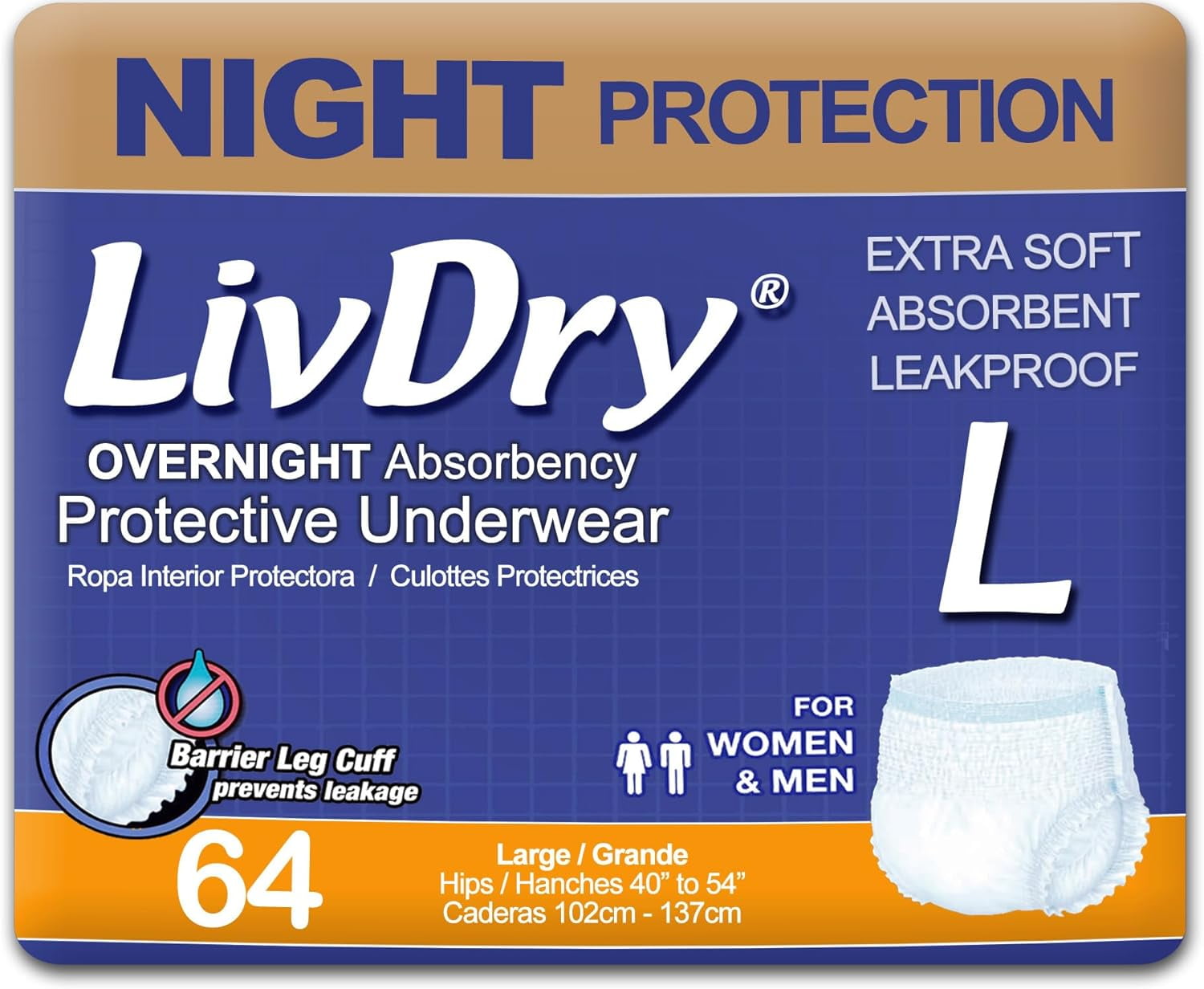 LivDry Overnight Adult Diapers for Women and Men, Incontinence ...