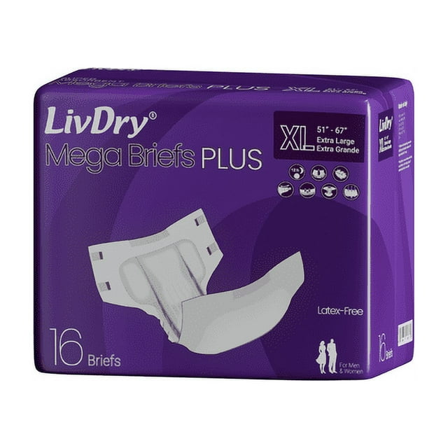LivDry Super Absorbent Unisex Incontinence Mega Briefs PLUS with Tabs ...