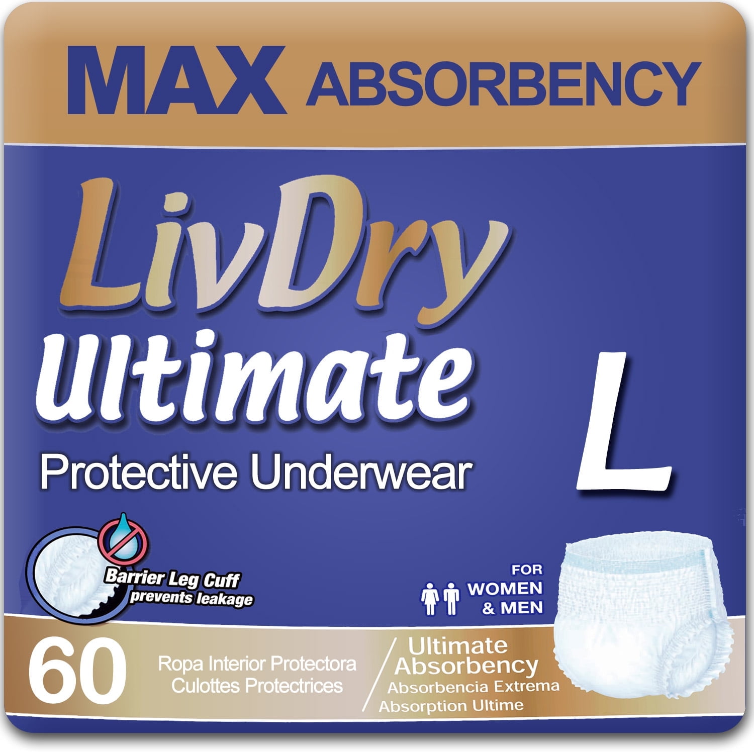 LivDry Ultimate MAXIMUM ABSORBENT Night Defense Pullups, Incontinent ...