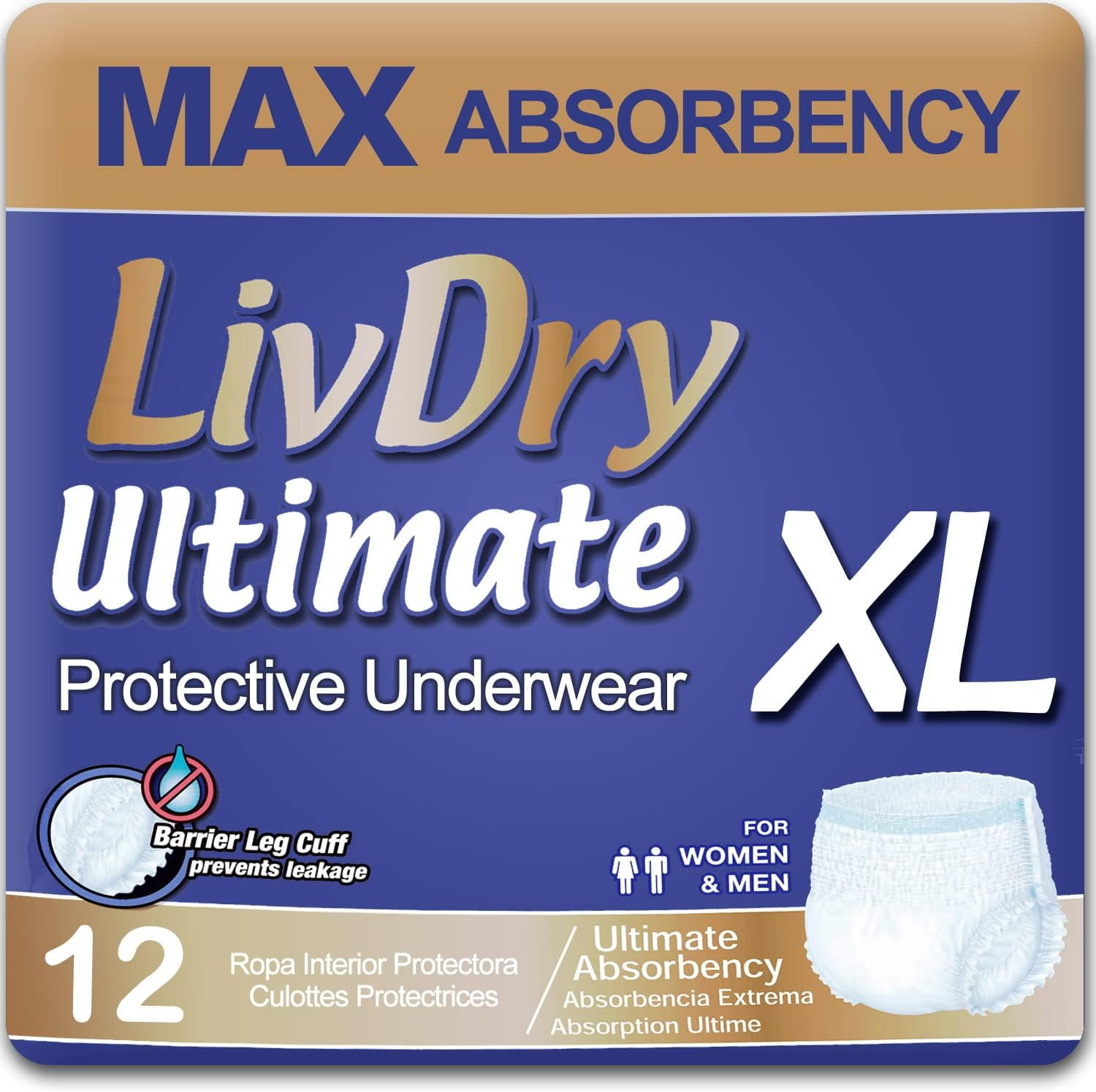 LivDry Ultimate Adult Diapers for Women and Men, Max Absorbency ...