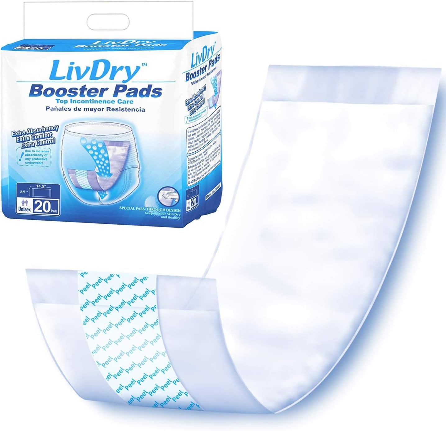 LivDry Unisex Incontinence Booster Pads | Extra Absorbent | Disposable ...
