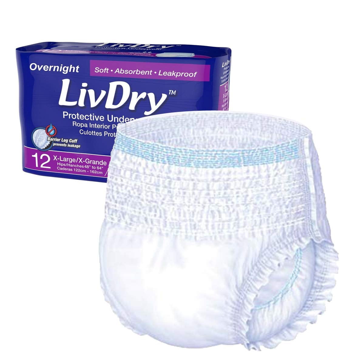 LivDry XL Overnight Adult Diapers for Women and Men, High Absorbency ...