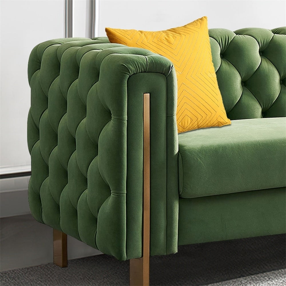 LivEditor Modern Elegant Velvet Sofa With Buttons Upholstery And Metal ...