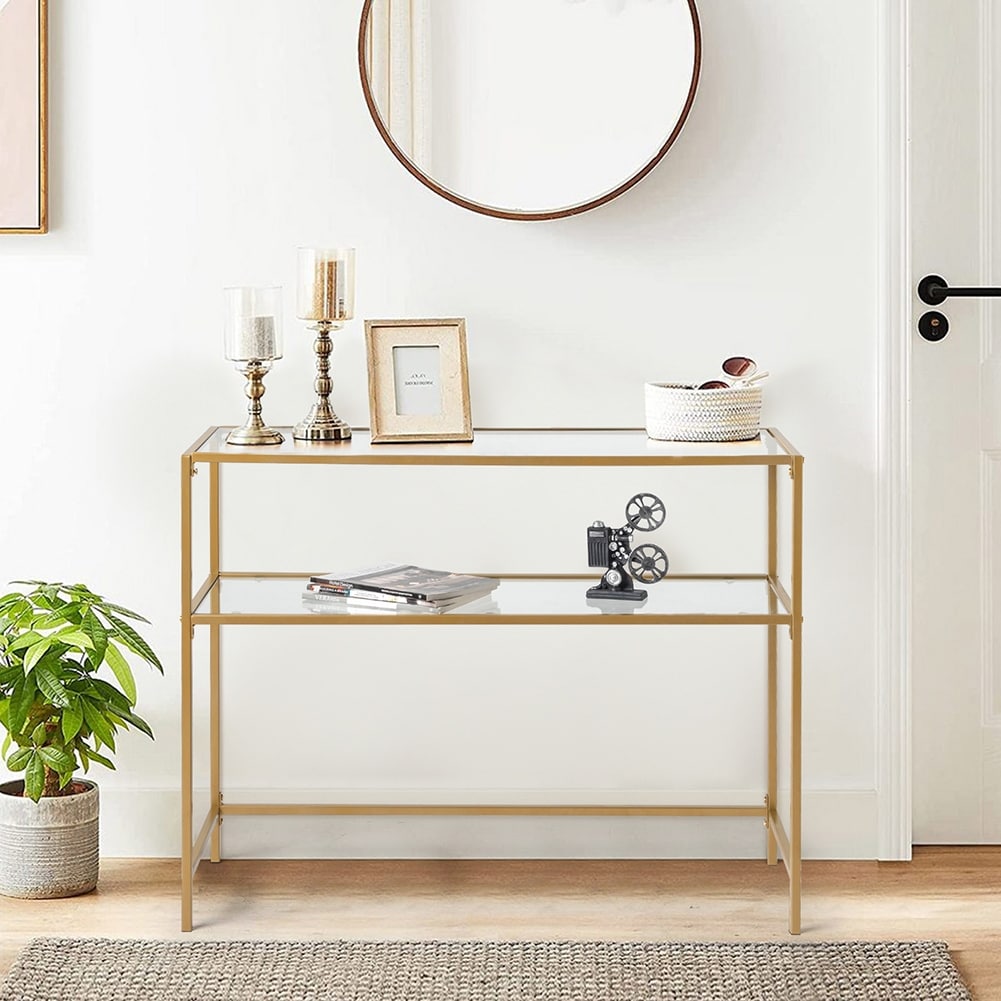 LivEditor Modern Entryway Table, Tempered Glass Console Table with 2 ...