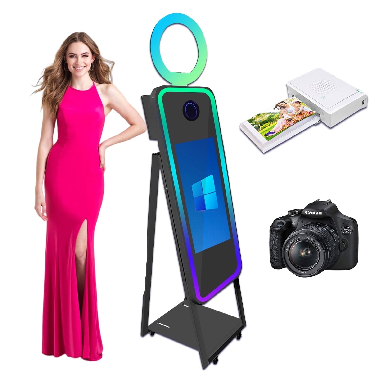 LivFiv 40inch Mirror Photobooth Machine with 21.5inch Touch Screen Selfie for Wedding Party ...