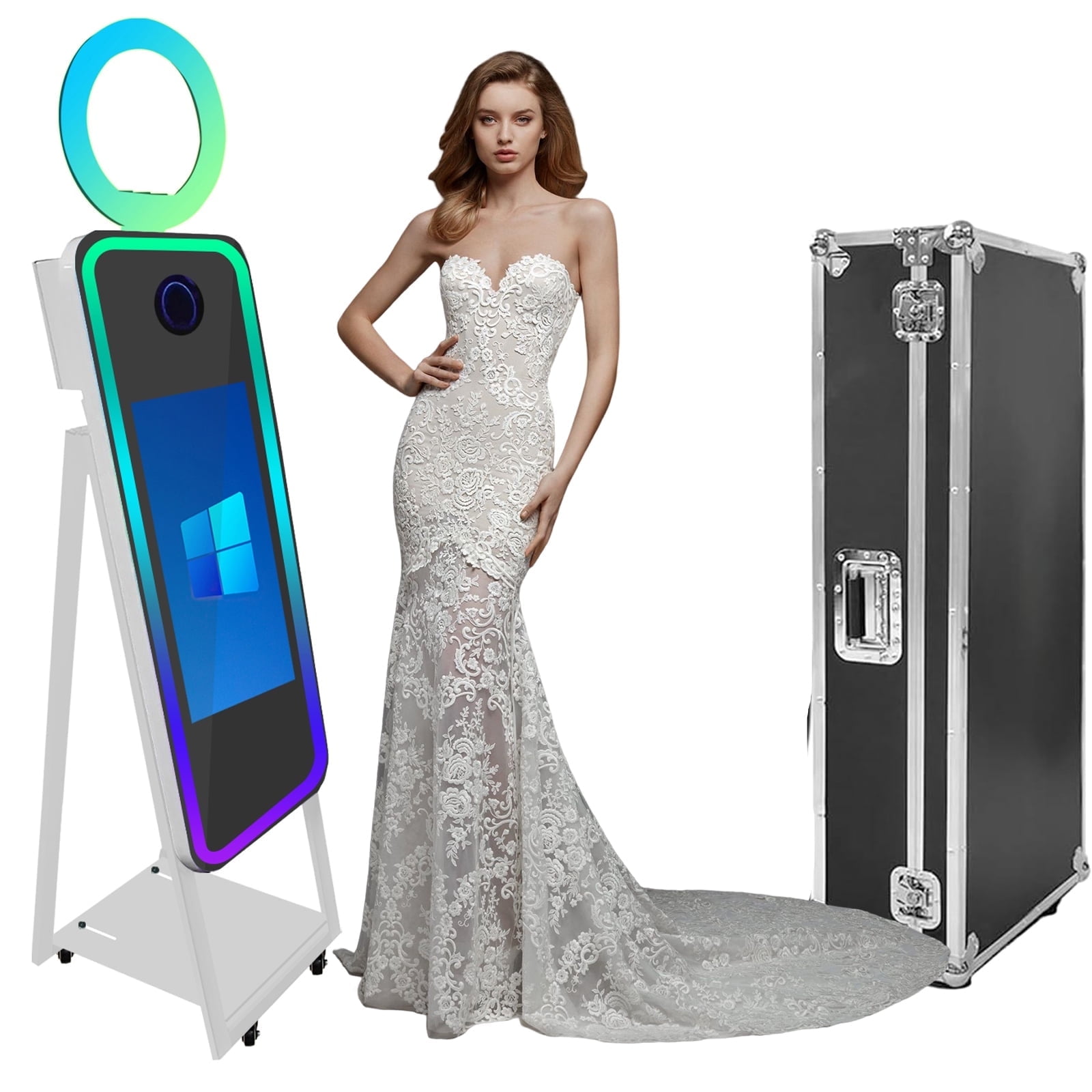 LivFiv 40Inch Mirror Photobooth with 21.5inch Touch Screen Selfie Machine and Flight Case for ...