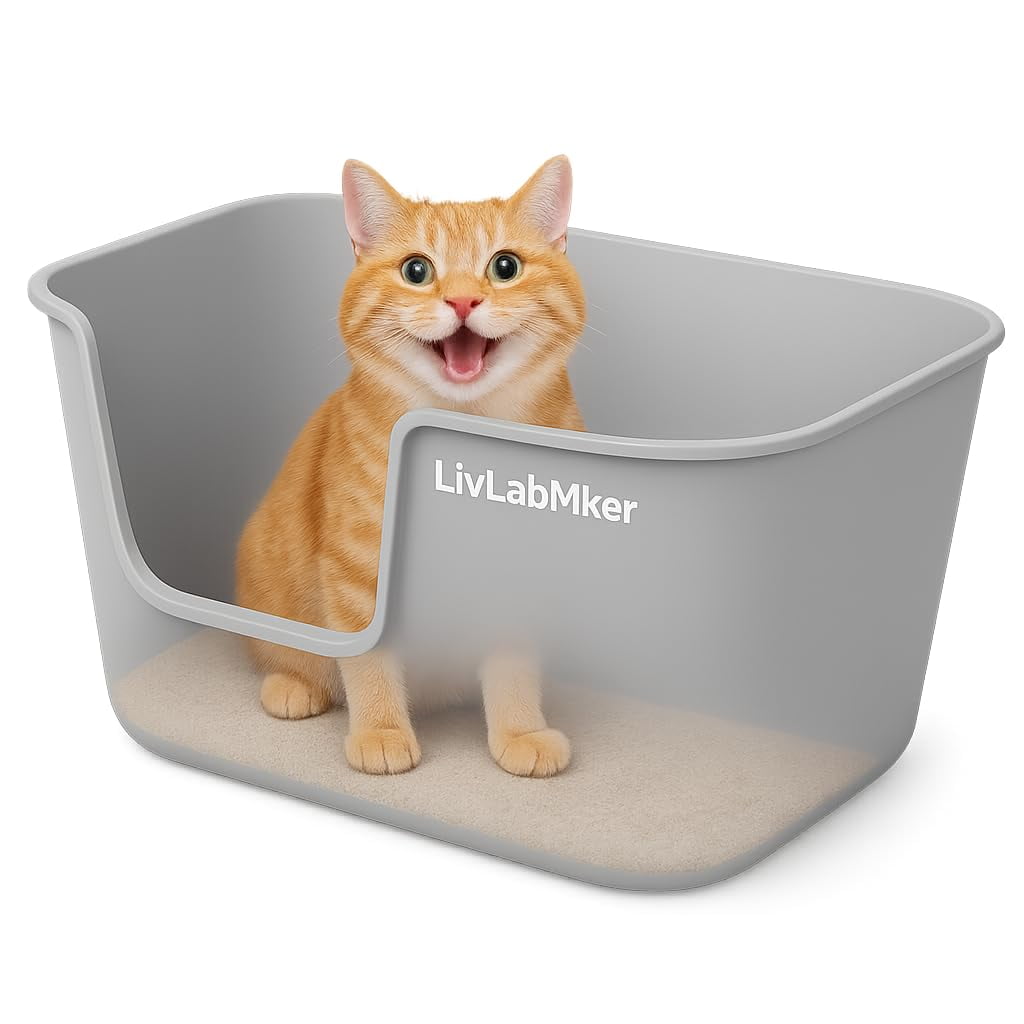 LivLab Mker Extra Large Cat Litter Box - 25" Lx16 Wx13 H Open Top High ...