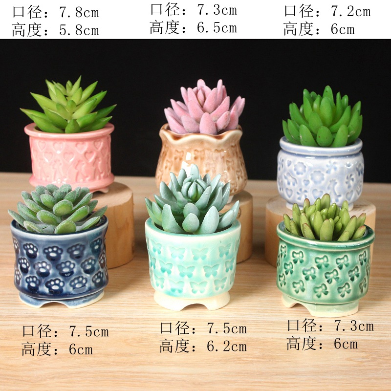 LivNxt Ceramic Succulent Planter with Crackle Glaze - Thumb Pot ...