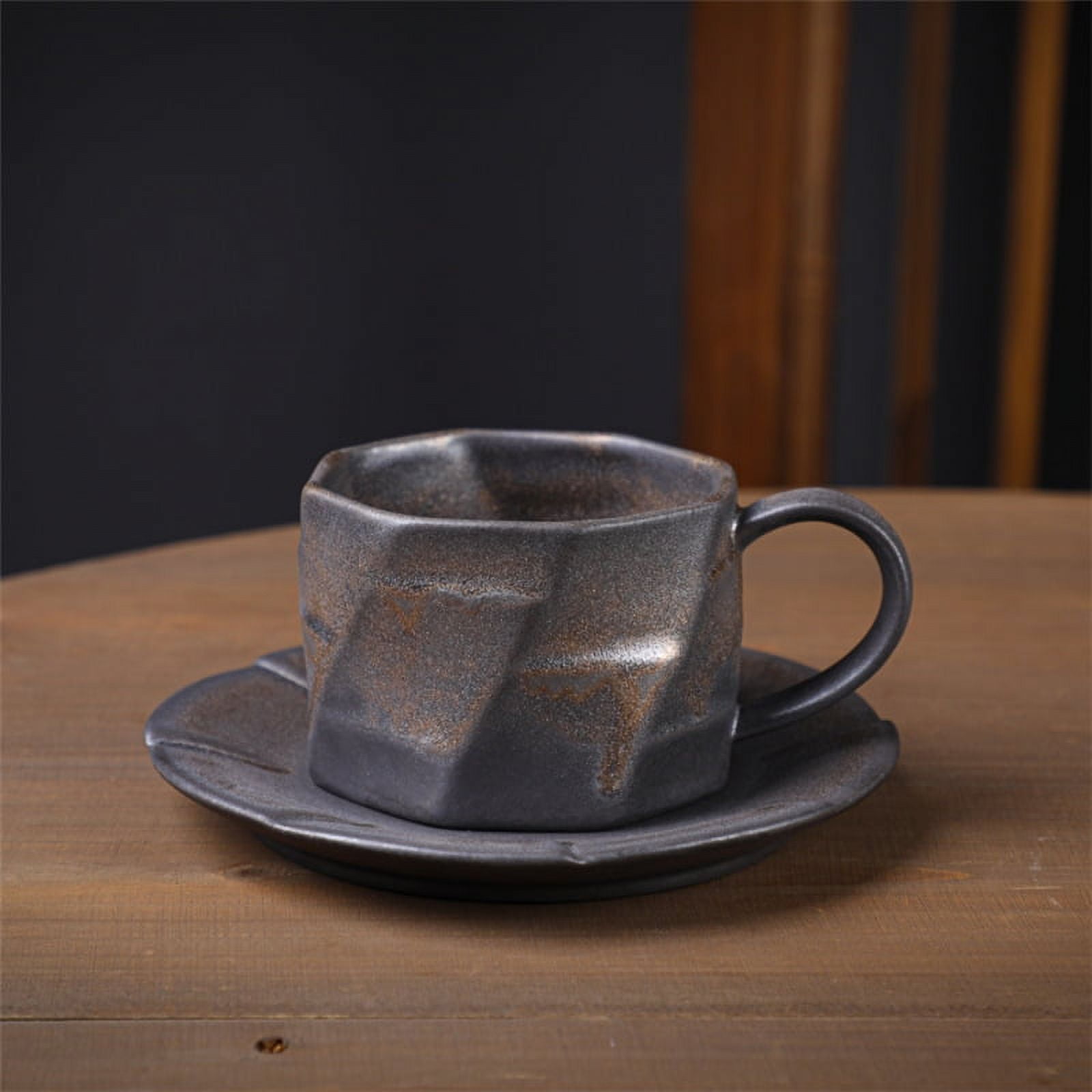 LivNxt Vintage Ceramic Coffee Cup Saucer Set, Retro Pottery Cup with ...