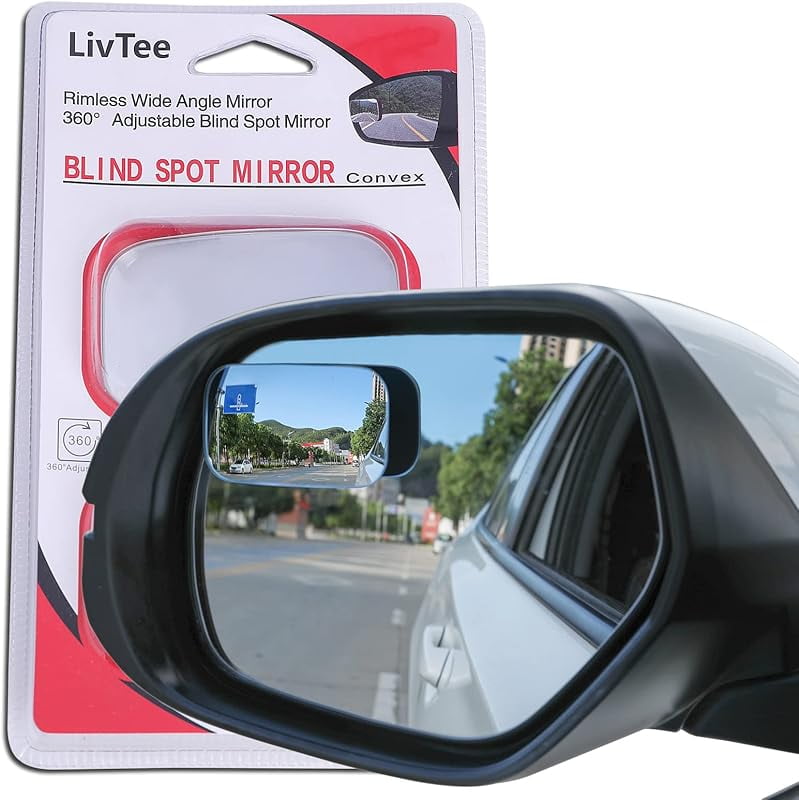 LivTee Blind Spot Mirror, 2" Round HD Glass Frameless Convex Rear View ...