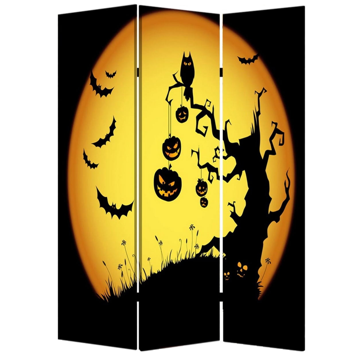 Liva 71 Inch Folding Screen Room Divider, Halloween Harvest Moon Design ...