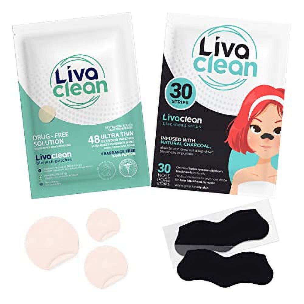 LivaClean 30 Blackhead Strips + 48 Pimple Patches - Nose Pore Strip ...