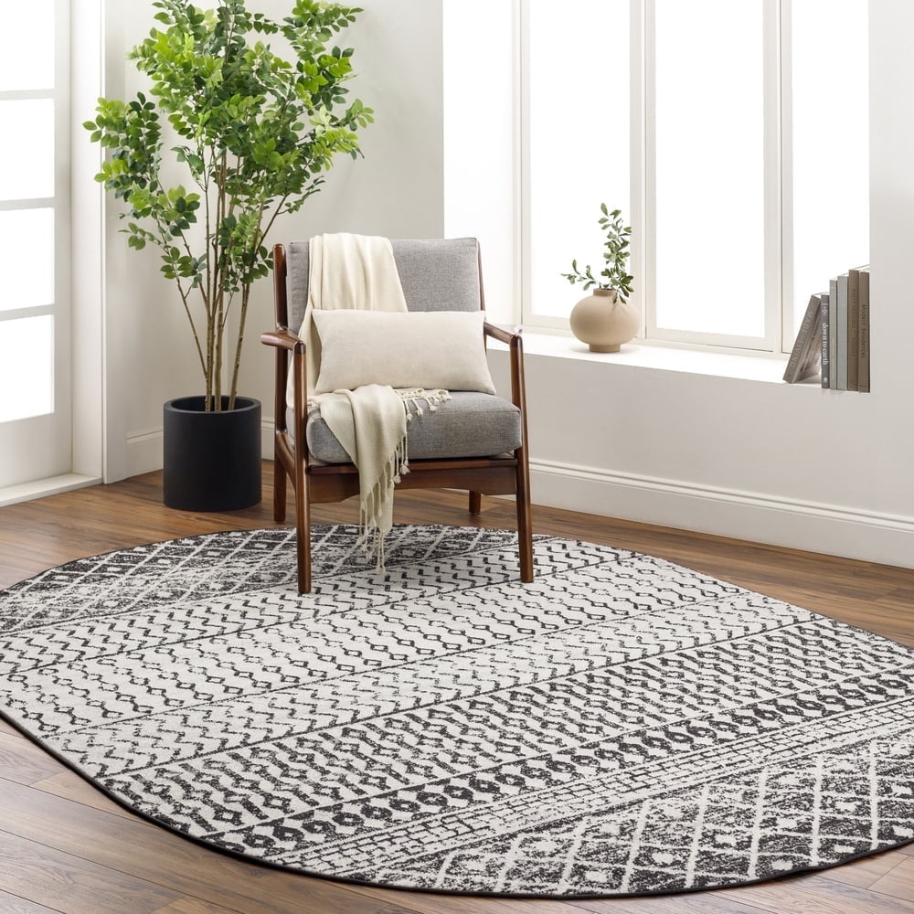 Livabliss Elaziz Boho Moroccan Area Rug,4' x 6' Oval,Black - Walmart.com