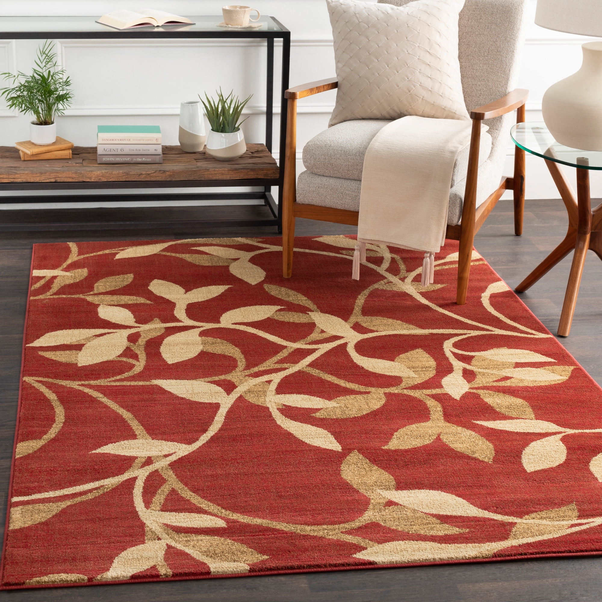 Livabliss Riley Vintage Floral Area Rug,5'3" x 7'7",Red - Walmart.com