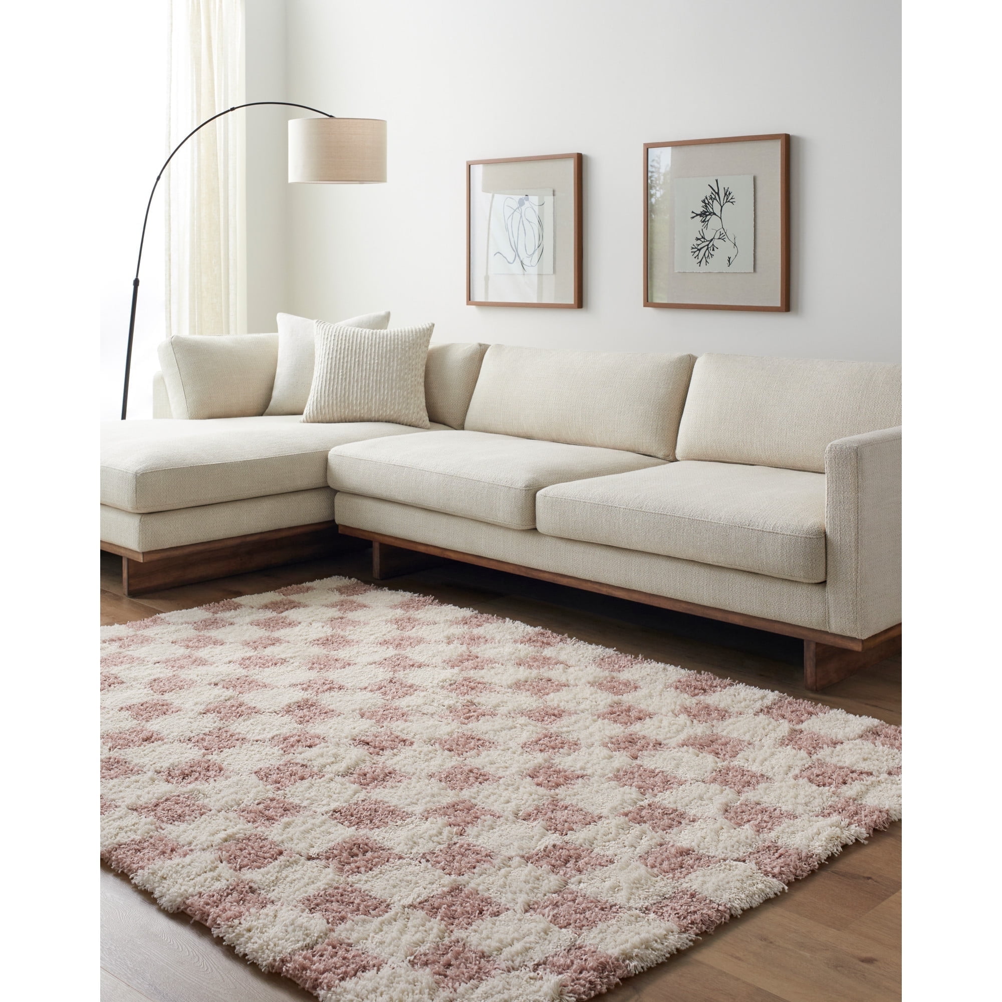 Livabliss Urban Shag Modern Checkered Runner Area Rug,2'7" x 7'3",Cream ...