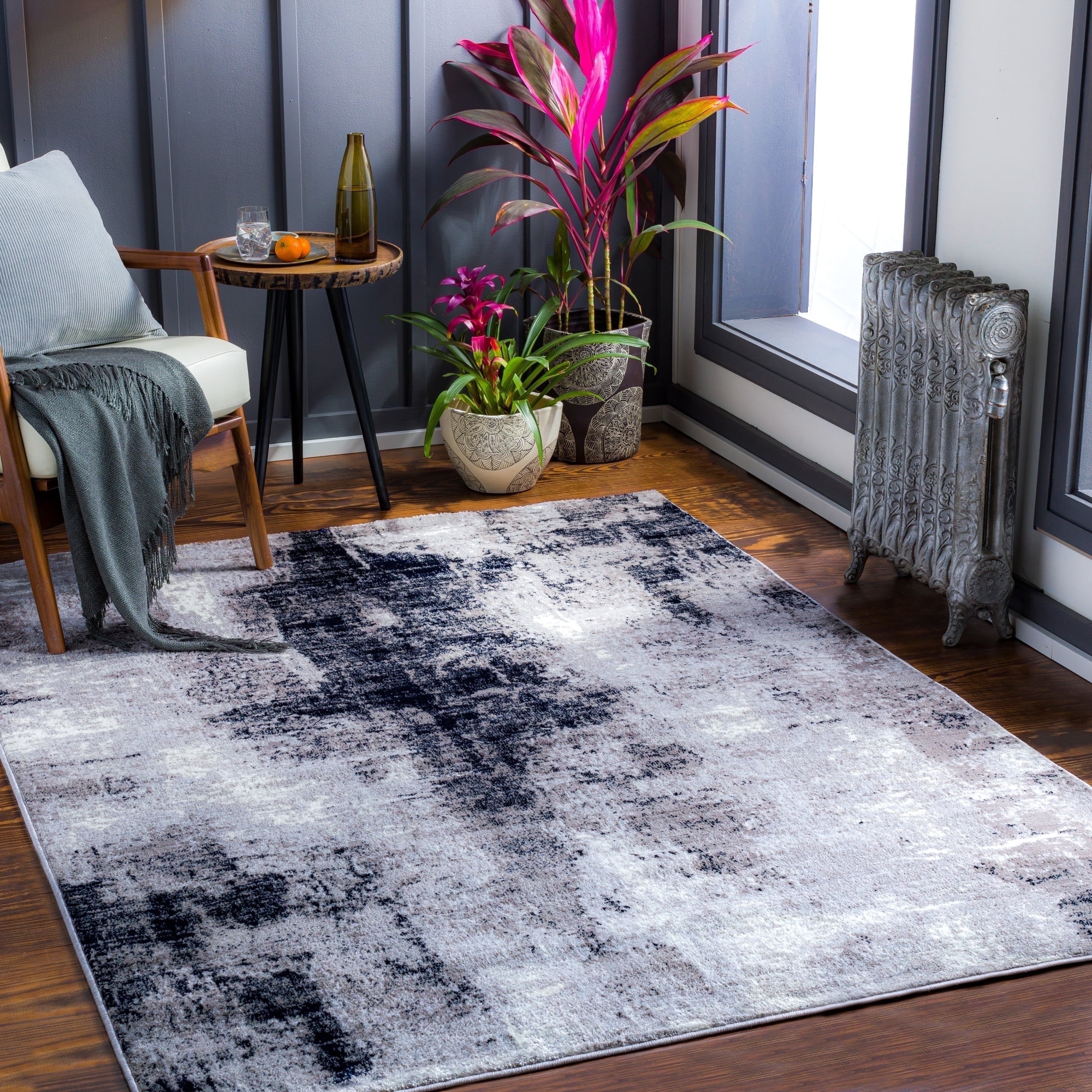 Livabliss Wanderlust Modern Abstract Area Rug,2' x 2'11",Black/Navy ...
