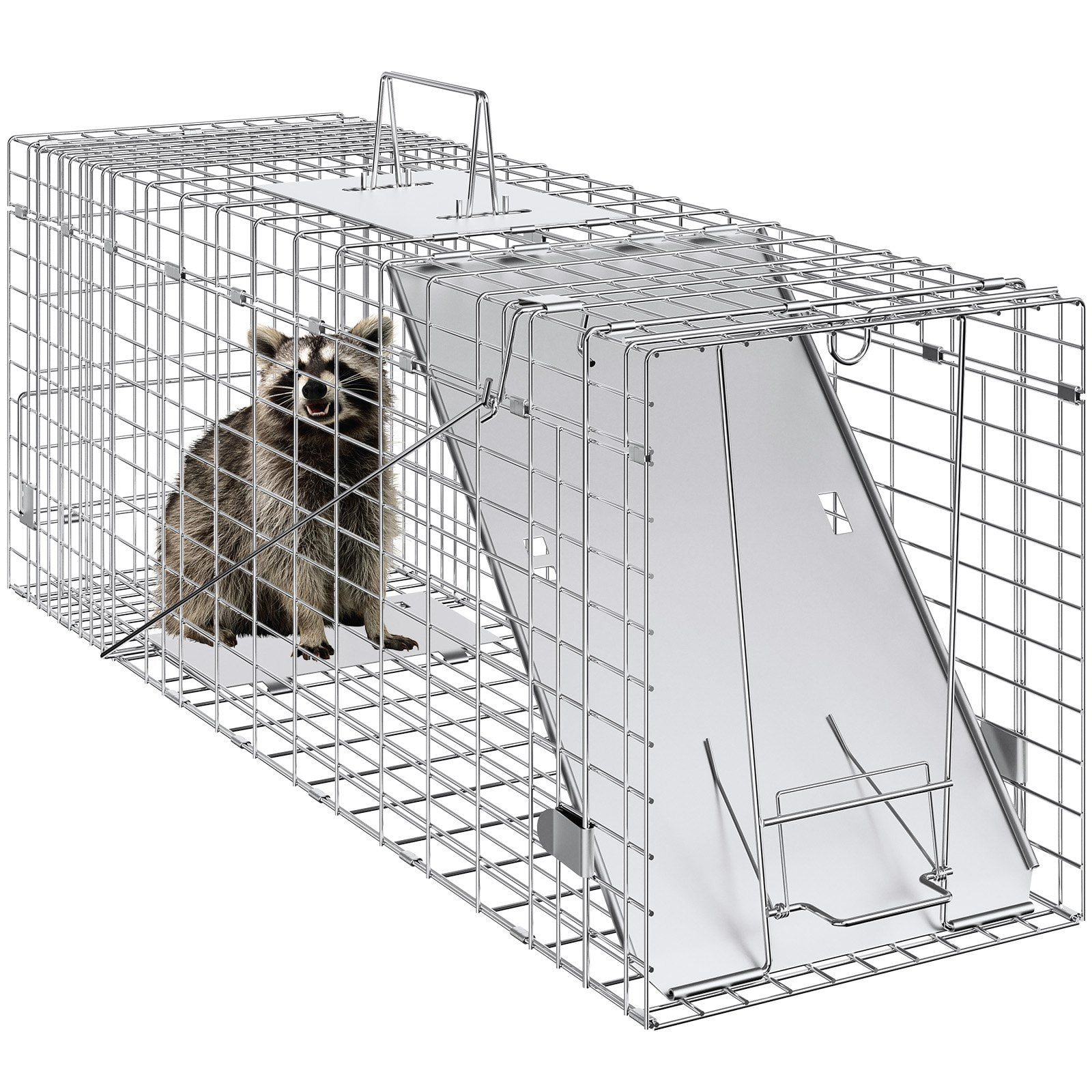 Live Animal Cage Trap, 31" x 10" x 12" Humane Cat Trap Galvanized Iron ...