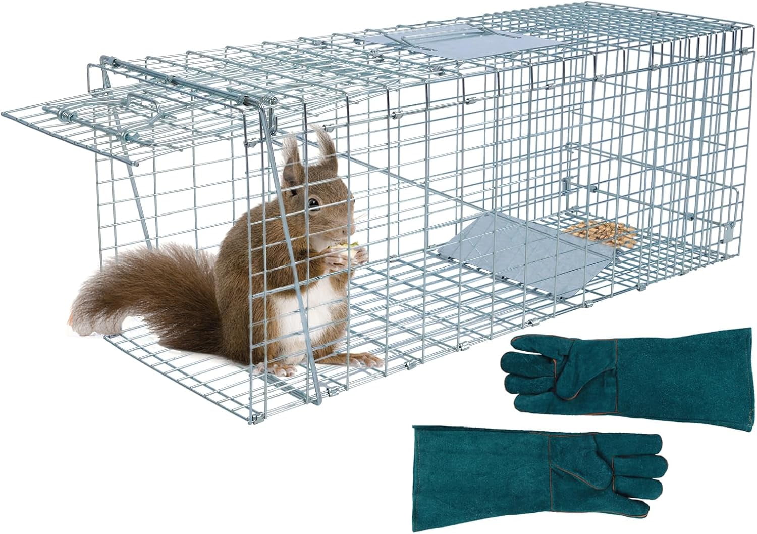 Live Animal Trap Cage with Gloves, Heavy Duty Folding Animal Traps Cage ...