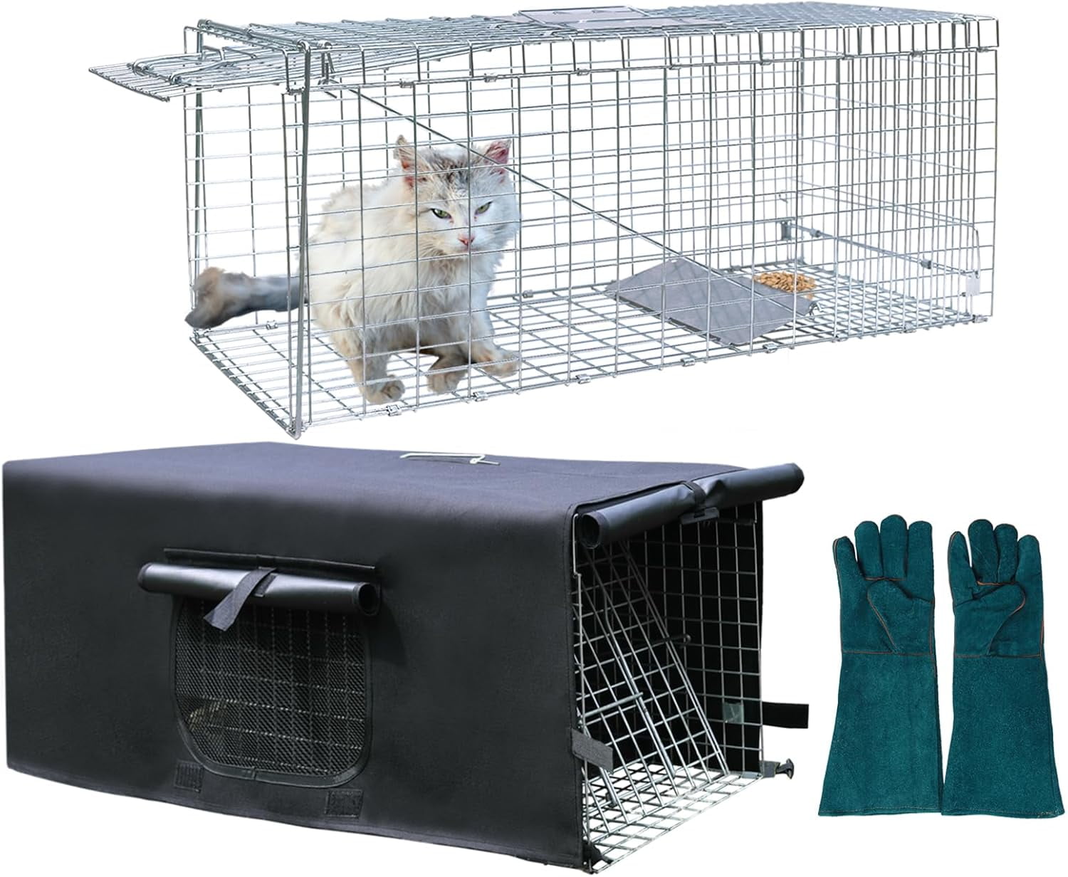 Live Anmials Trap Cage with Cover & Glove, Cover with Mesh Window for 1 ...