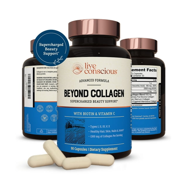 Live Conscious Beyond Collagen Multi Collagen Capsules w/ Biotin, 90 ...