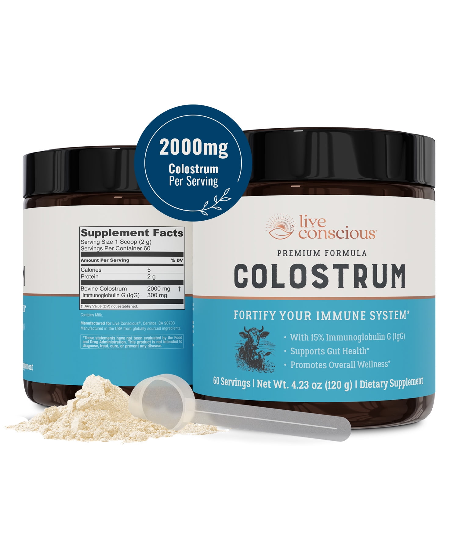 Free Shipping! Live Conscious Colostrum Unflavored 2000 mg Bovine ...