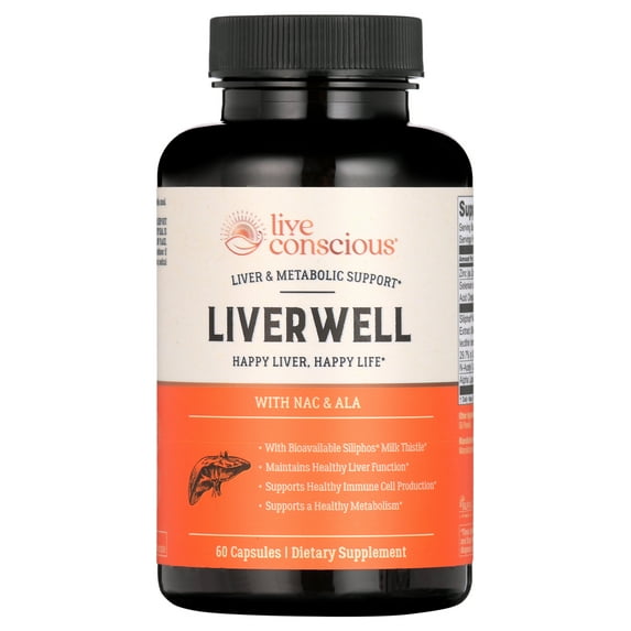 Live Conscious LiverWell Liver Support Supplement, 800 mg, NAC, Milk ...
