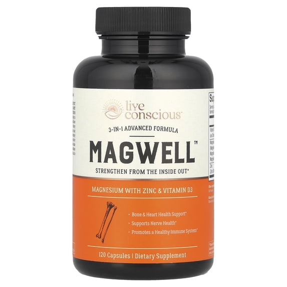 Live Conscious MagWell Magnesium Glycinate Citrate, Zinc, D3, 120ct ...