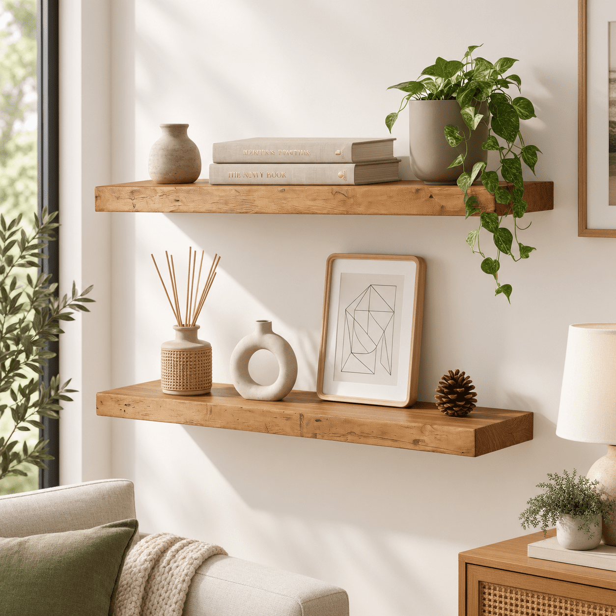 Live Edge Elm Floating Shelves - 30 In Rustic Solid Wood With Heavy ...
