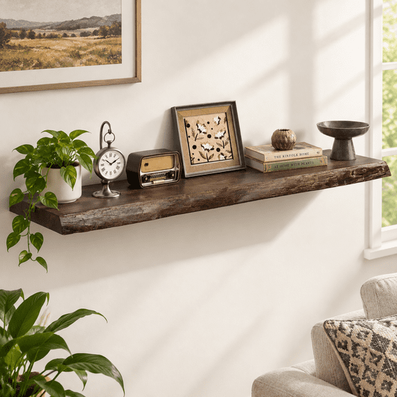 Live Edge Elm Floating Shelves - 48