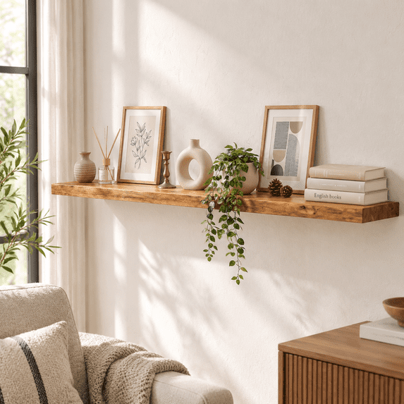 Live Edge Elm Floating Shelves - 55 In Rustic Solid Wood With Heavy ...