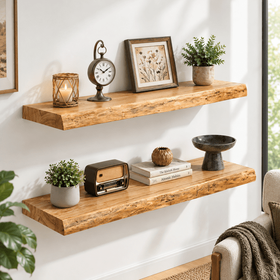 Live Edge Elm Floating Shelves For Wall - 36