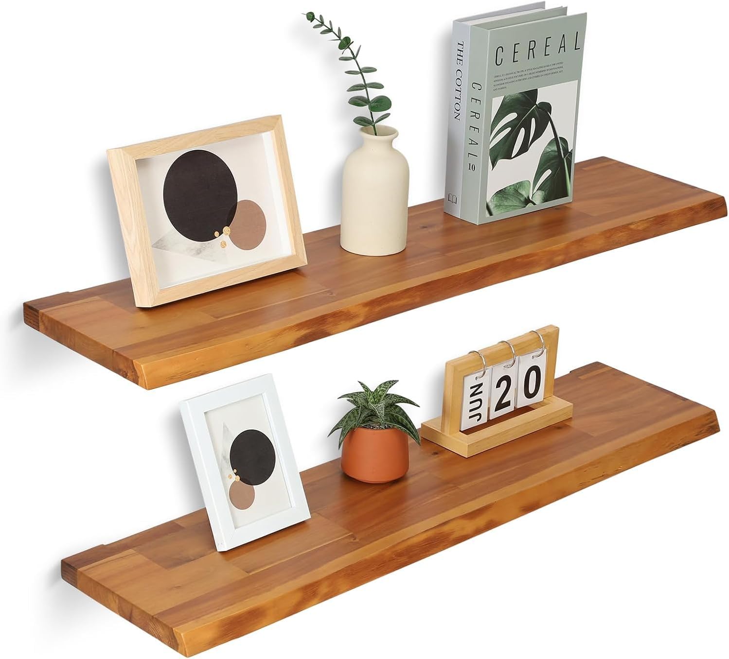 Live Edge Floating Shelves Set of 2 - Solid Wood Floating Shelves for ...