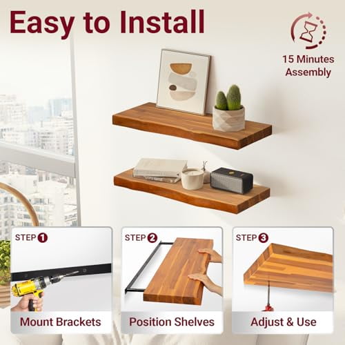 Live Edge Floating Shelves Set of 2 - Thick and Heavy Floating Shelves ...