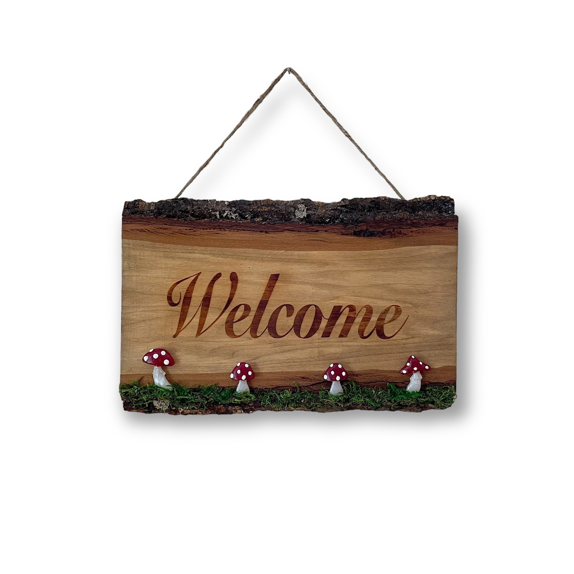 Live Edge Wood Welcome Sign, Front Door House Warming Gift, Moss ...